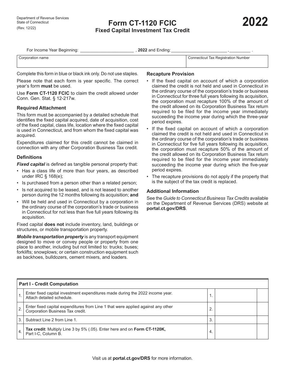 Form CT-1120 FCIC Download Printable PDF or Fill Online Fixed Capital ...