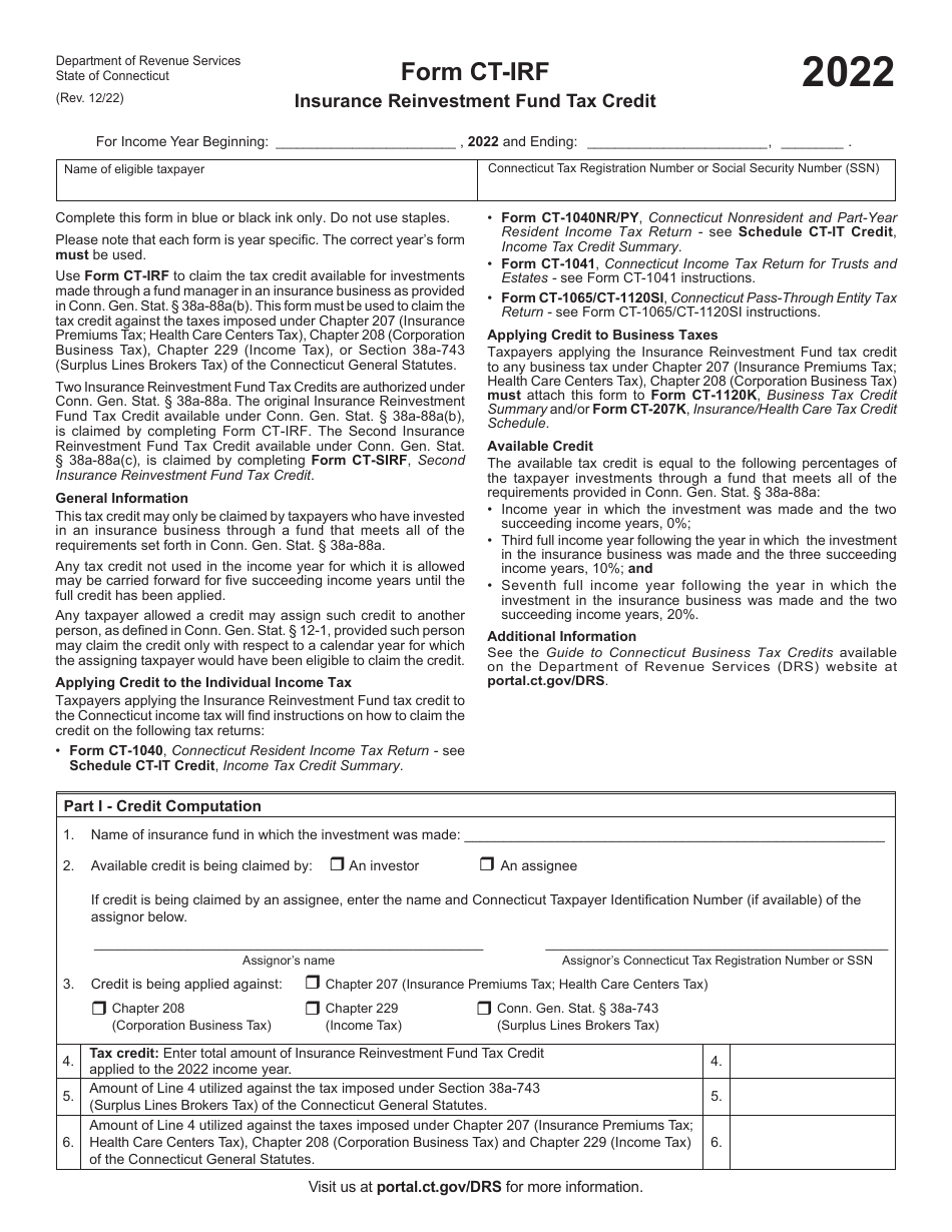 Form CT-IRF Download Printable PDF or Fill Online Insurance ...