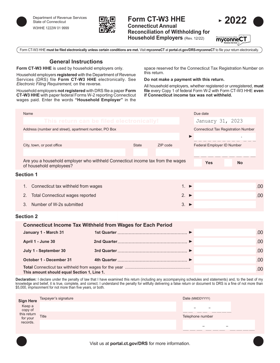 Form CT-W3 HHE Download Printable PDF or Fill Online Connecticut Annual ...