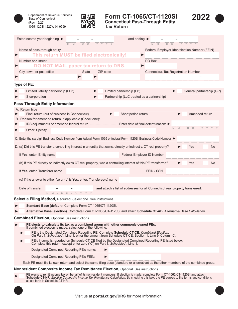 Form CT-1065 (CT-1120SI) - 2022 - Fill Out, Sign Online and Download ...