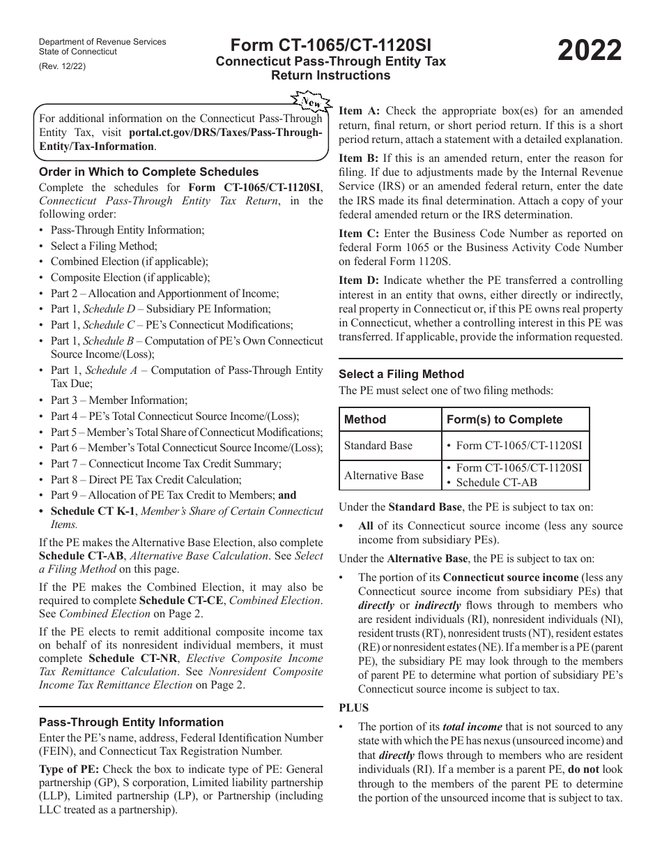 Download Instructions for Form CT-1065, CT-1120SI Connecticut Pass ...