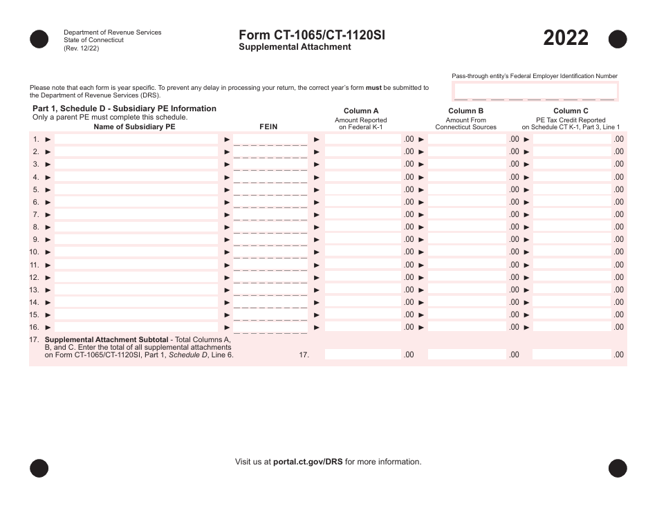 Form CT-1065 (CT-1120SI) Download Printable PDF or Fill Online ...