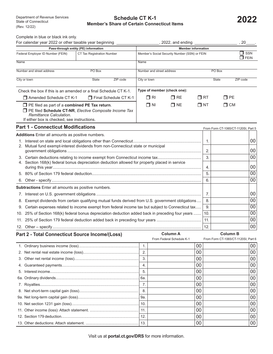 Schedule CT K-1 Download Printable PDF or Fill Online Member's Share of ...