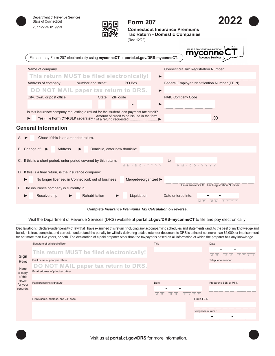 Form 207 Download Printable PDF or Fill Online Connecticut Insurance ...