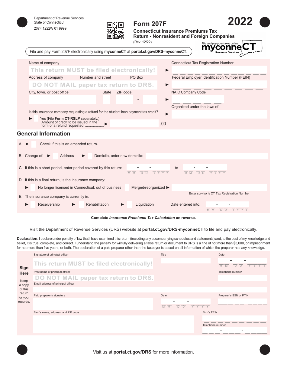 Form 207F Download Printable PDF or Fill Online Connecticut Insurance ...