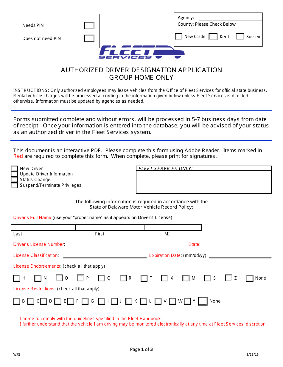 Delaware Authorized Driver Designation Application - Group Home Only ...