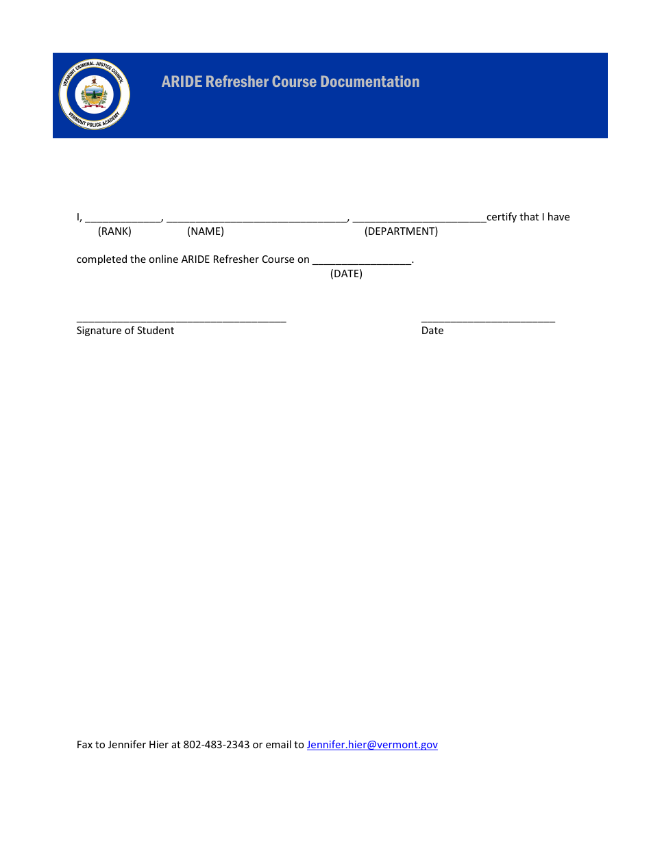Vermont Aride Refresher Course Documentation - Fill Out, Sign Online ...