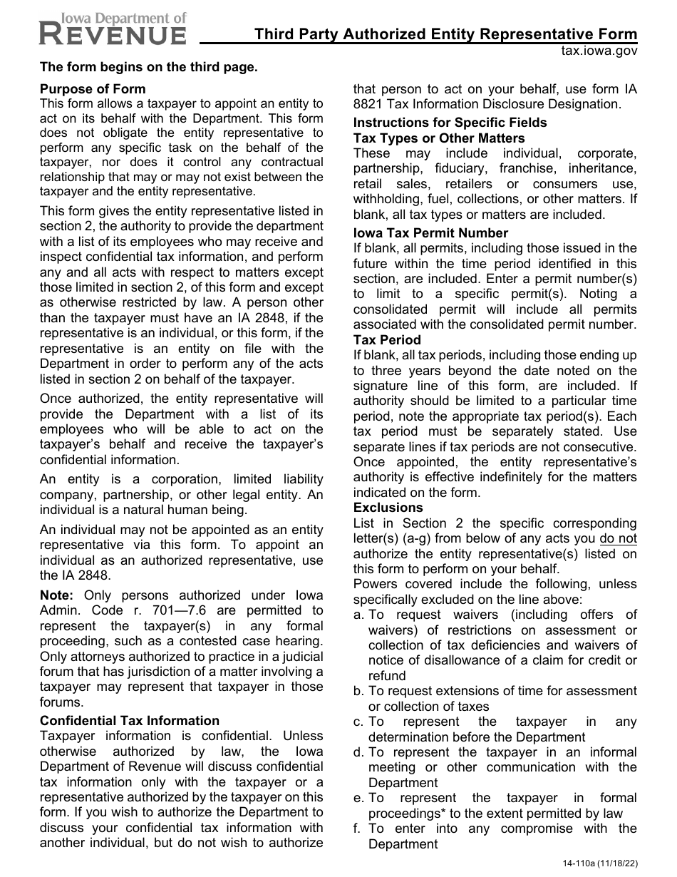 Form 14-110 - Fill Out, Sign Online and Download Fillable PDF, Iowa ...