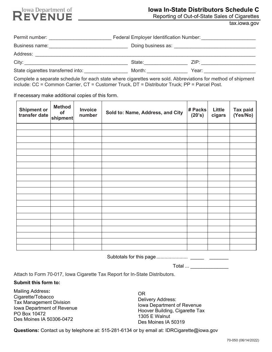 Form 70-050 Schedule C Download Printable PDF or Fill Online Iowa in ...
