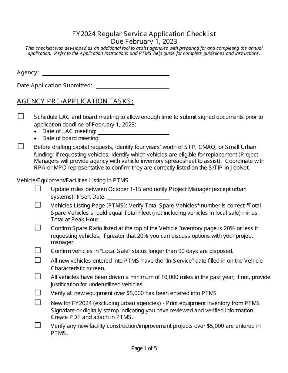 2024 Michigan Regular Service Application Checklist Download Fillable ...
