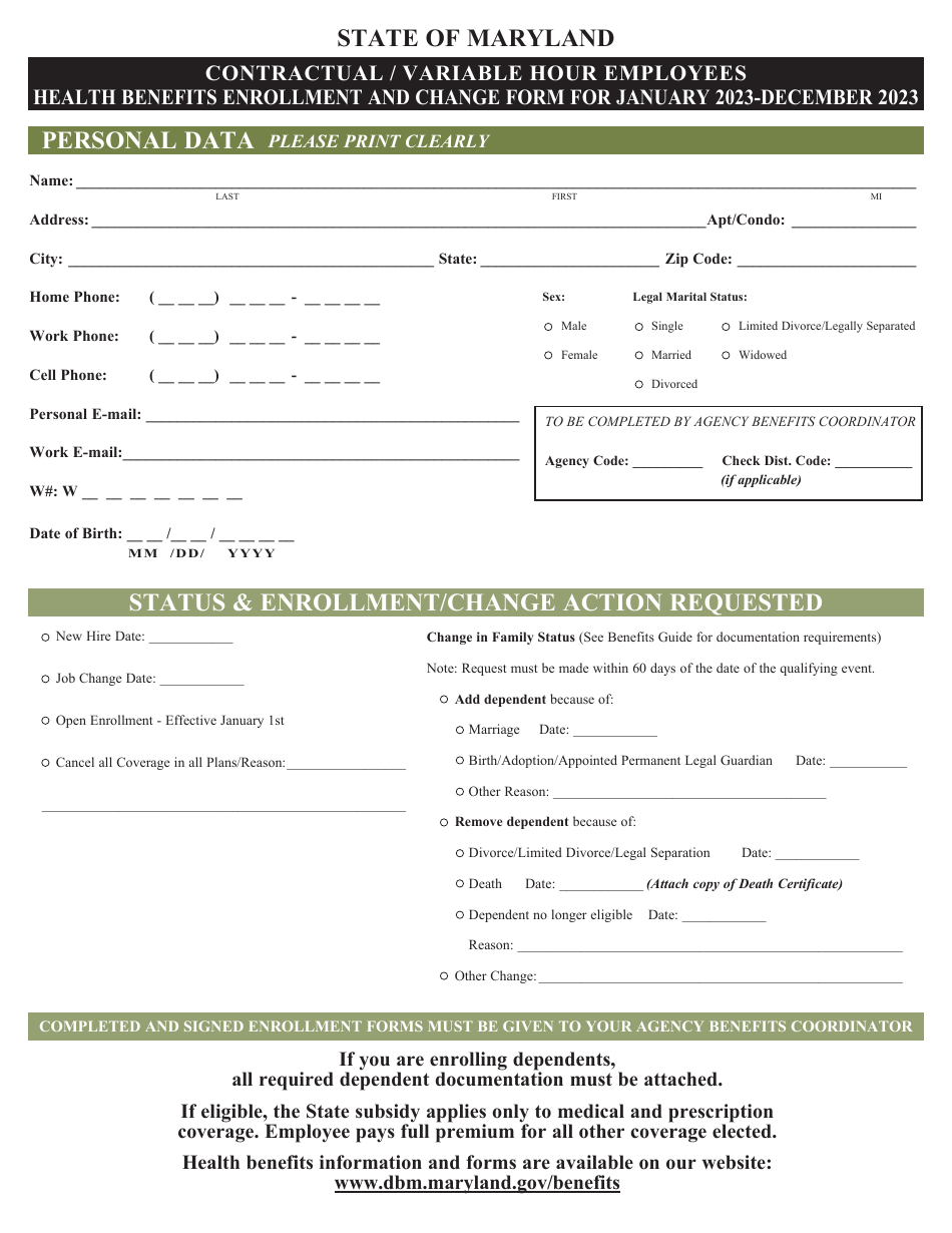 2023 Maryland Contractual/Variable Hour Employees Health Benefits ...