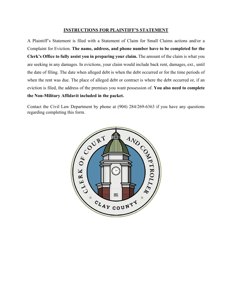 Florida Plaintiff's Statement - Fill Out, Sign Online and Download PDF ...