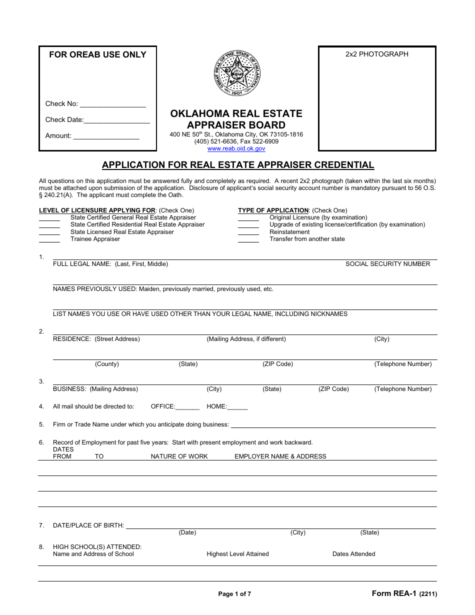 Form REA-1 - Fill Out, Sign Online and Download Printable PDF, Oklahoma | Templateroller