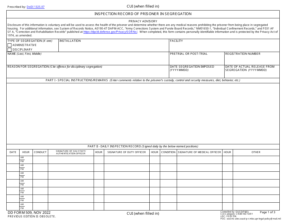DD Form 509 - Fill Out, Sign Online and Download Fillable PDF ...