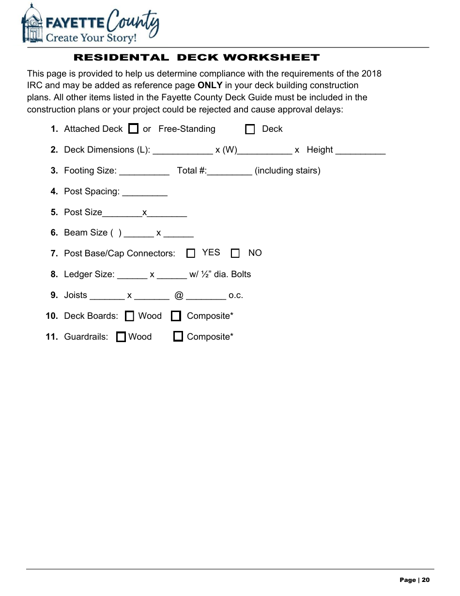 Fayette County, Georgia (United States) Residental Deck Worksheet ...