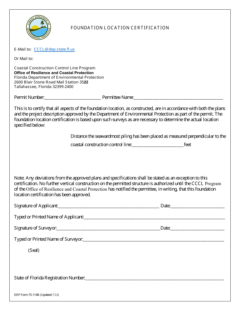 DEP Form 73-114B Download Fillable PDF or Fill Online Foundation ...
