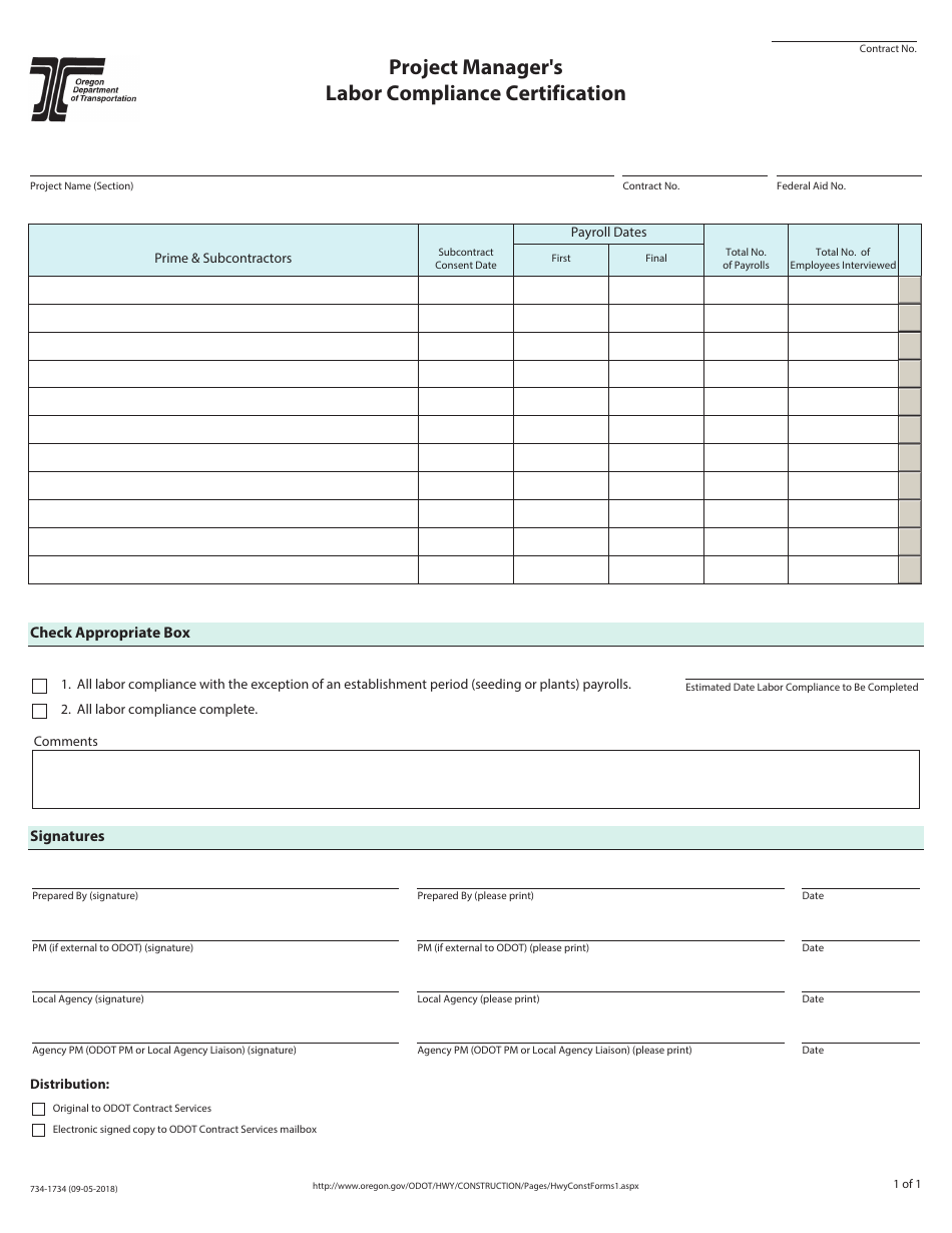 Form 734-1734 - Fill Out, Sign Online and Download Fillable PDF, Oregon ...