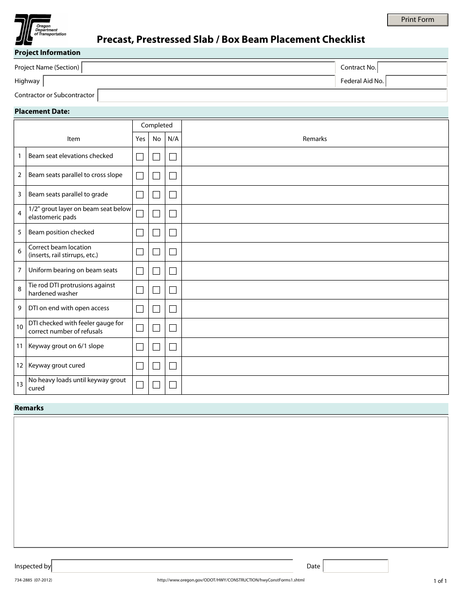 Form 734-2885 - Fill Out, Sign Online and Download Fillable PDF, Oregon ...