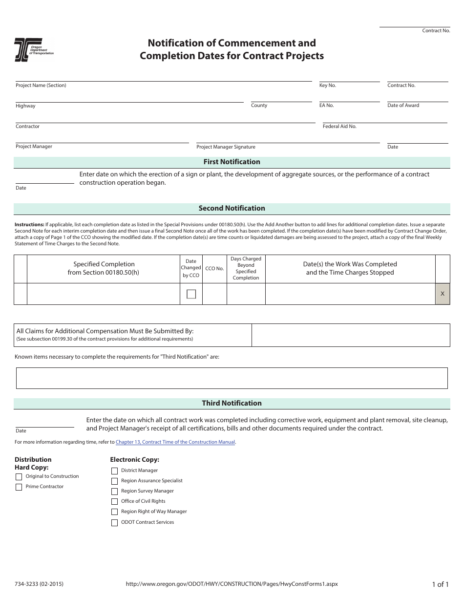 Form 734-3233 - Fill Out, Sign Online and Download Fillable PDF, Oregon ...