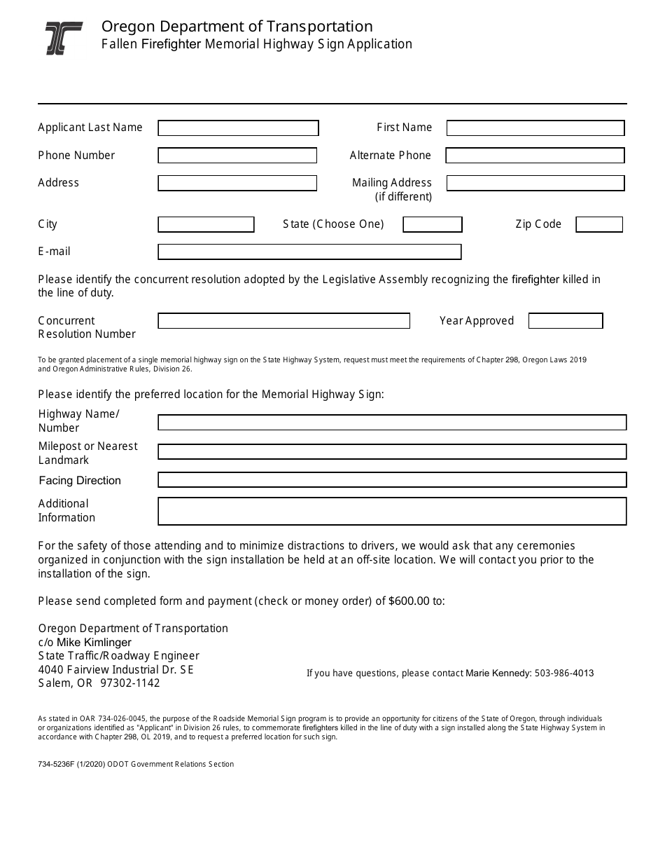 Form 734-5236F - Fill Out, Sign Online and Download Fillable PDF, Oregon | Templateroller
