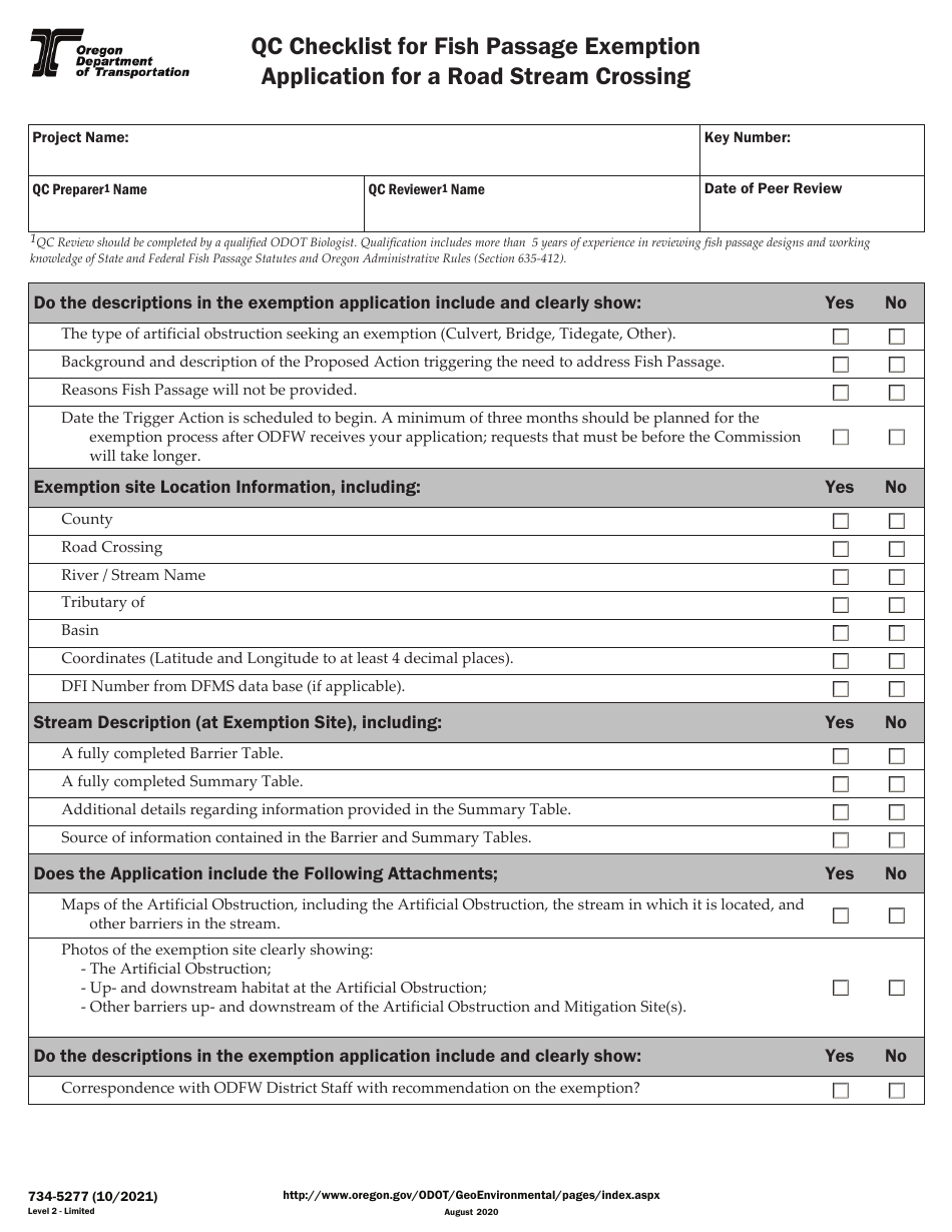 Form 734-5277 - Fill Out, Sign Online and Download Fillable PDF, Oregon ...