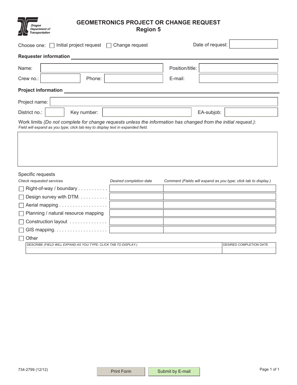 Form 734-2799 - Fill Out, Sign Online and Download Fillable PDF, Oregon ...