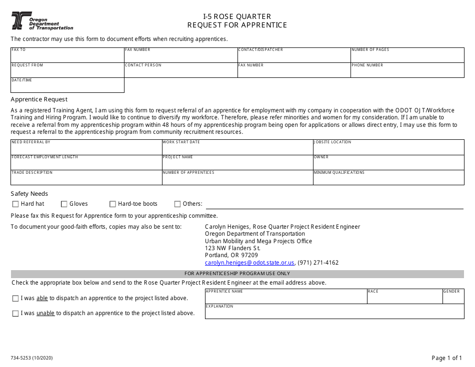 Form 734-5253 - Fill Out, Sign Online and Download Fillable PDF, Oregon ...