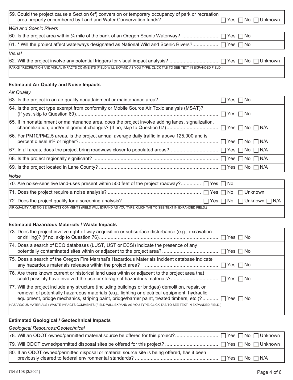 Form 734-5198 Download Fillable PDF or Fill Online Odot Environmental ... Form 734-5198 Download Fillable PDF or Fill Online Odot Environmental ...