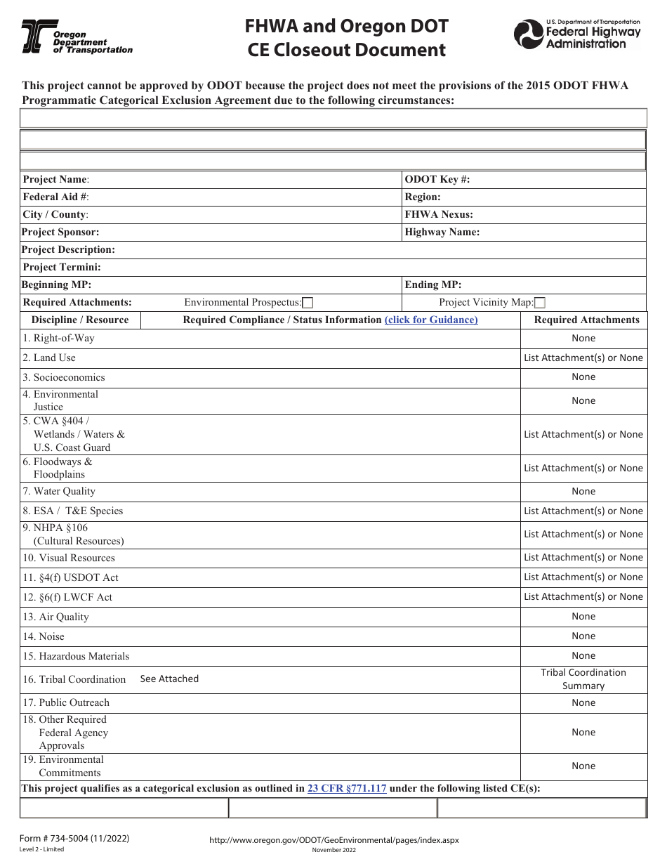 Form 734-5004 - Fill Out, Sign Online and Download Fillable PDF, Oregon ...