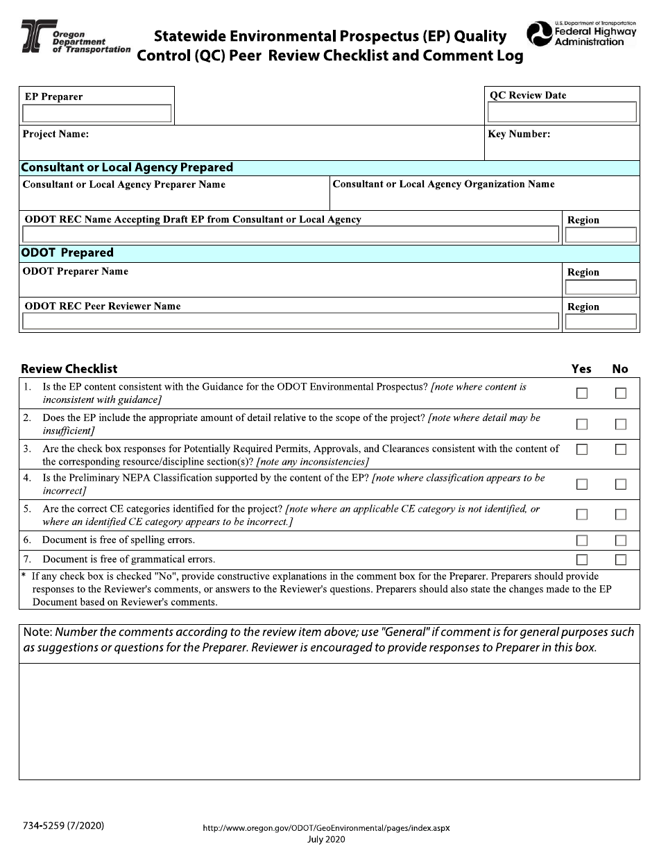 Form 734-5259 - Fill Out, Sign Online and Download Fillable PDF, Oregon ...