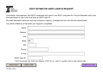 Form 734-2801 Download Fillable PDF or Fill Online Odot Estimator User Login Id Request Oregon ...