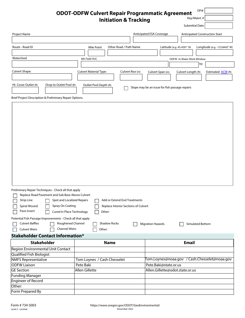 Form 734-5003 - Fill Out, Sign Online and Download Fillable PDF, Oregon ...
