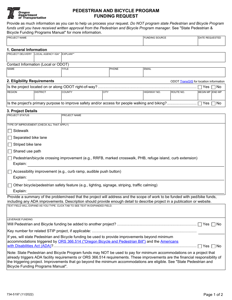Form 734-5197 - Fill Out, Sign Online and Download Fillable PDF, Oregon ...