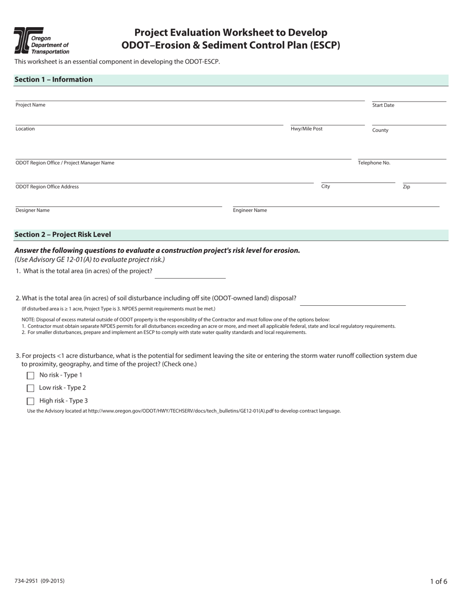 Form 734-2951 - Fill Out, Sign Online and Download Fillable PDF, Oregon ...