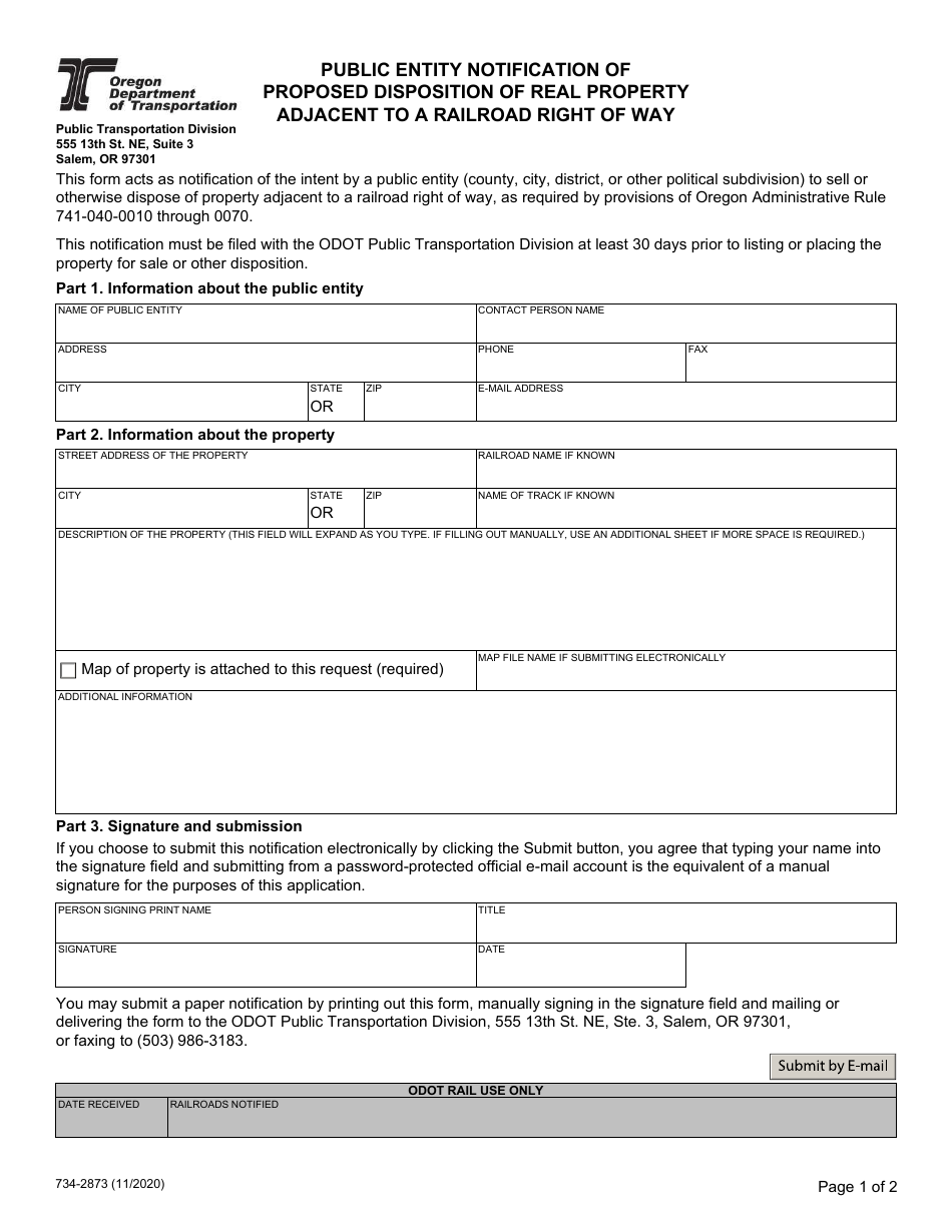 Form 734-2873 - Fill Out, Sign Online and Download Fillable PDF, Oregon ...