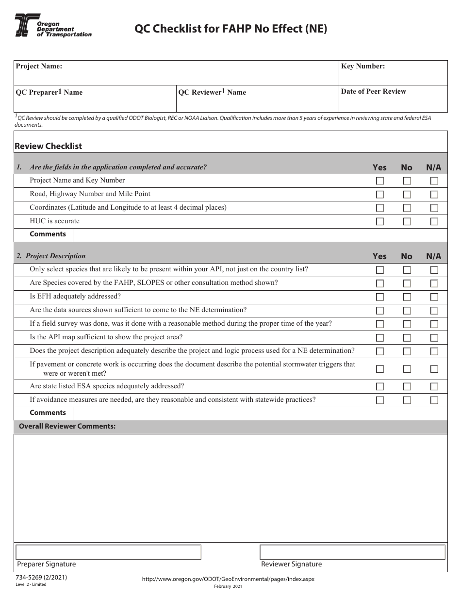 Form 734-5269 - Fill Out, Sign Online and Download Fillable PDF, Oregon ...