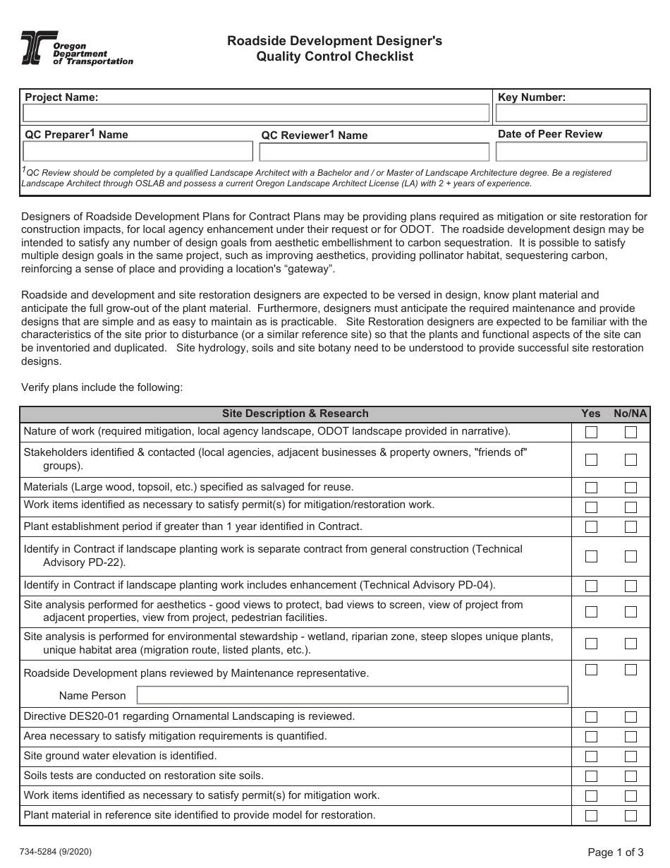 Form 734-5284 - Fill Out, Sign Online and Download Fillable PDF, Oregon ...