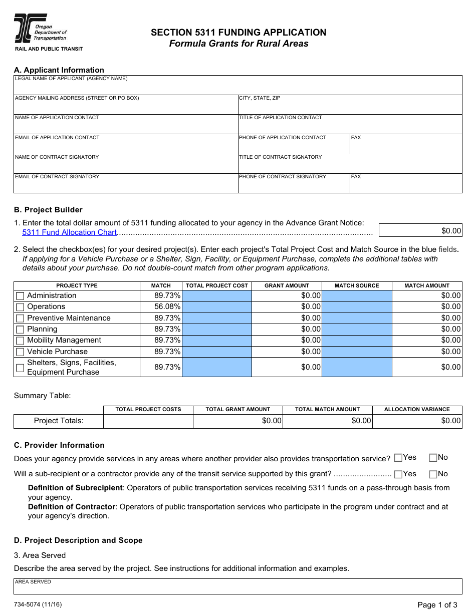 Form 734-5074 - Fill Out, Sign Online and Download Fillable PDF, Oregon ...