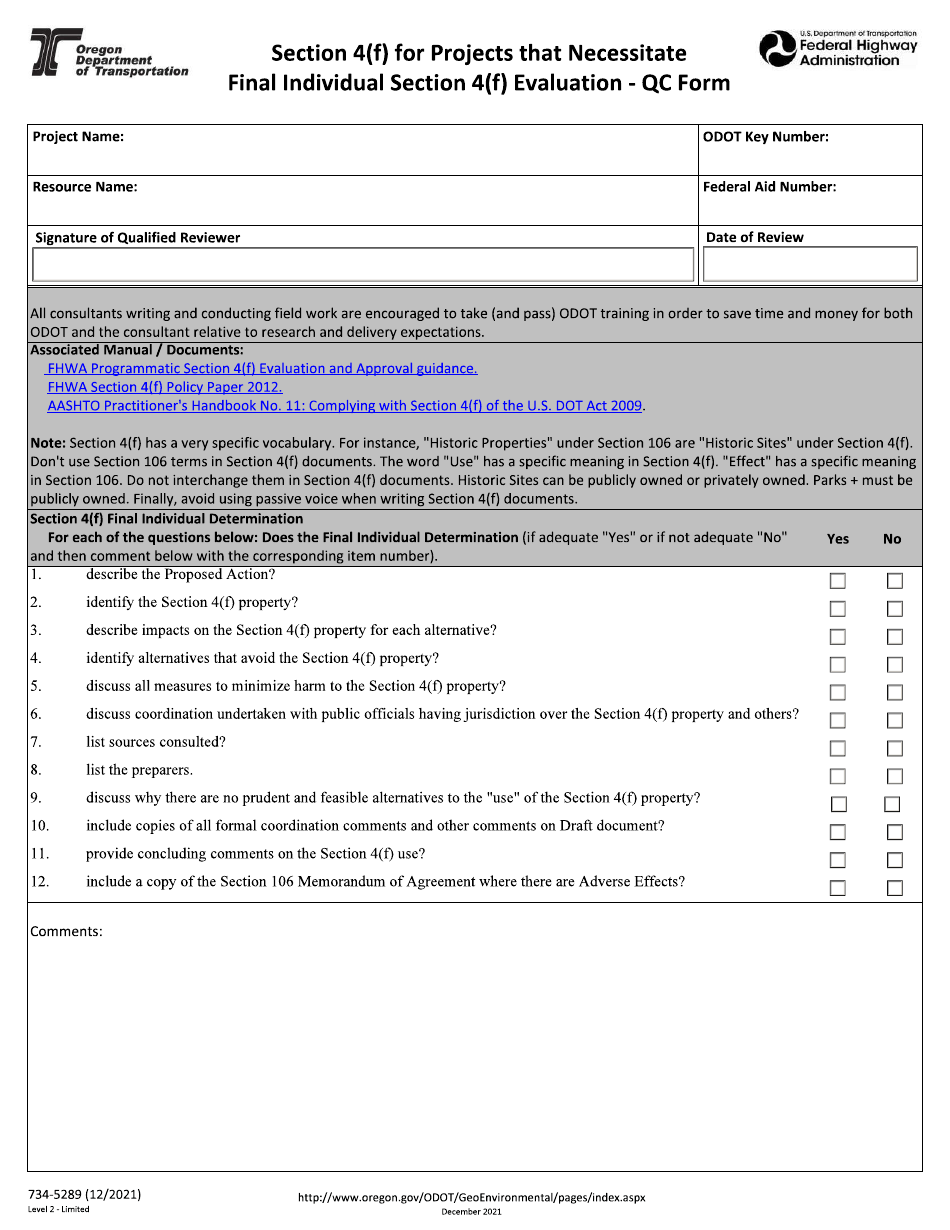 Form 734-5289 - Fill Out, Sign Online and Download Fillable PDF, Oregon | Templateroller