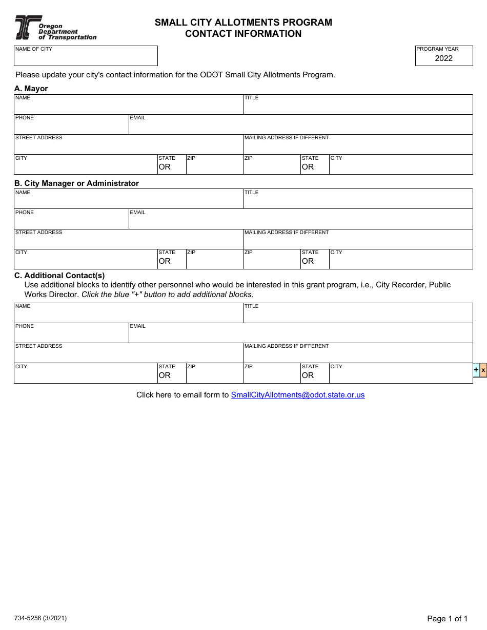 Form 734-5256 - Fill Out, Sign Online and Download Fillable PDF, Oregon | Templateroller