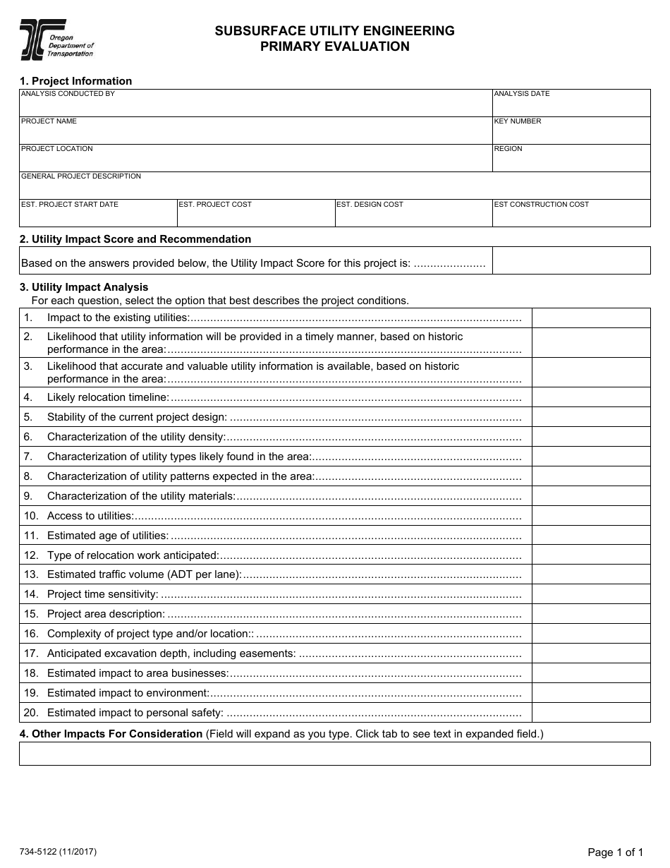 Form 734-5122 - Fill Out, Sign Online and Download Fillable PDF, Oregon ...