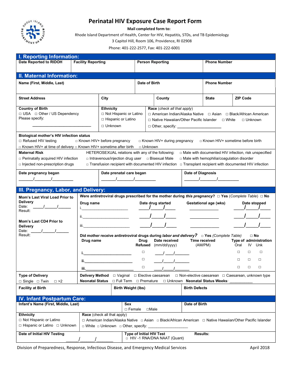 Rhode Island Perinatal HIV Exposure Case Report Form - Fill Out, Sign ...