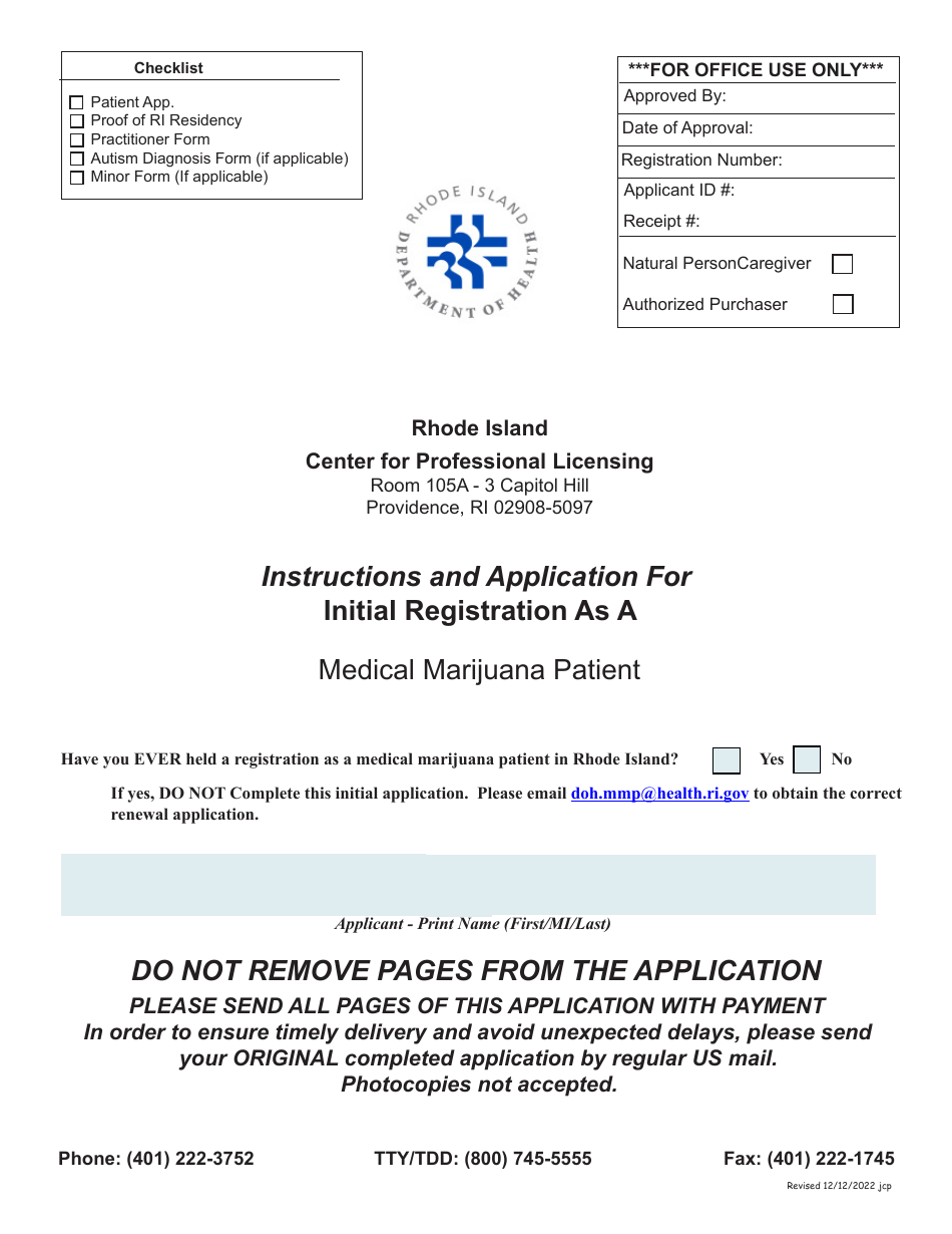 Rhode Island Application for Initial Registration as a Medical ...