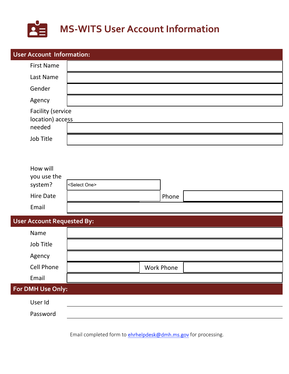 Mississippi Ms-Wits User Account Information - Fill Out, Sign Online and Download PDF ...