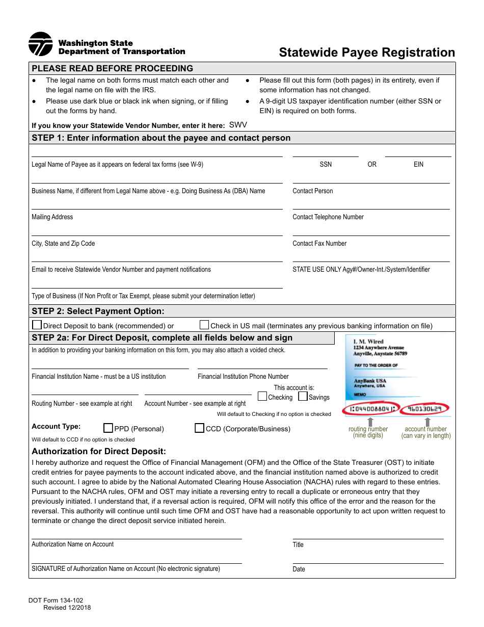 DOT Form 134-102 - Fill Out, Sign Online and Download Fillable PDF ...