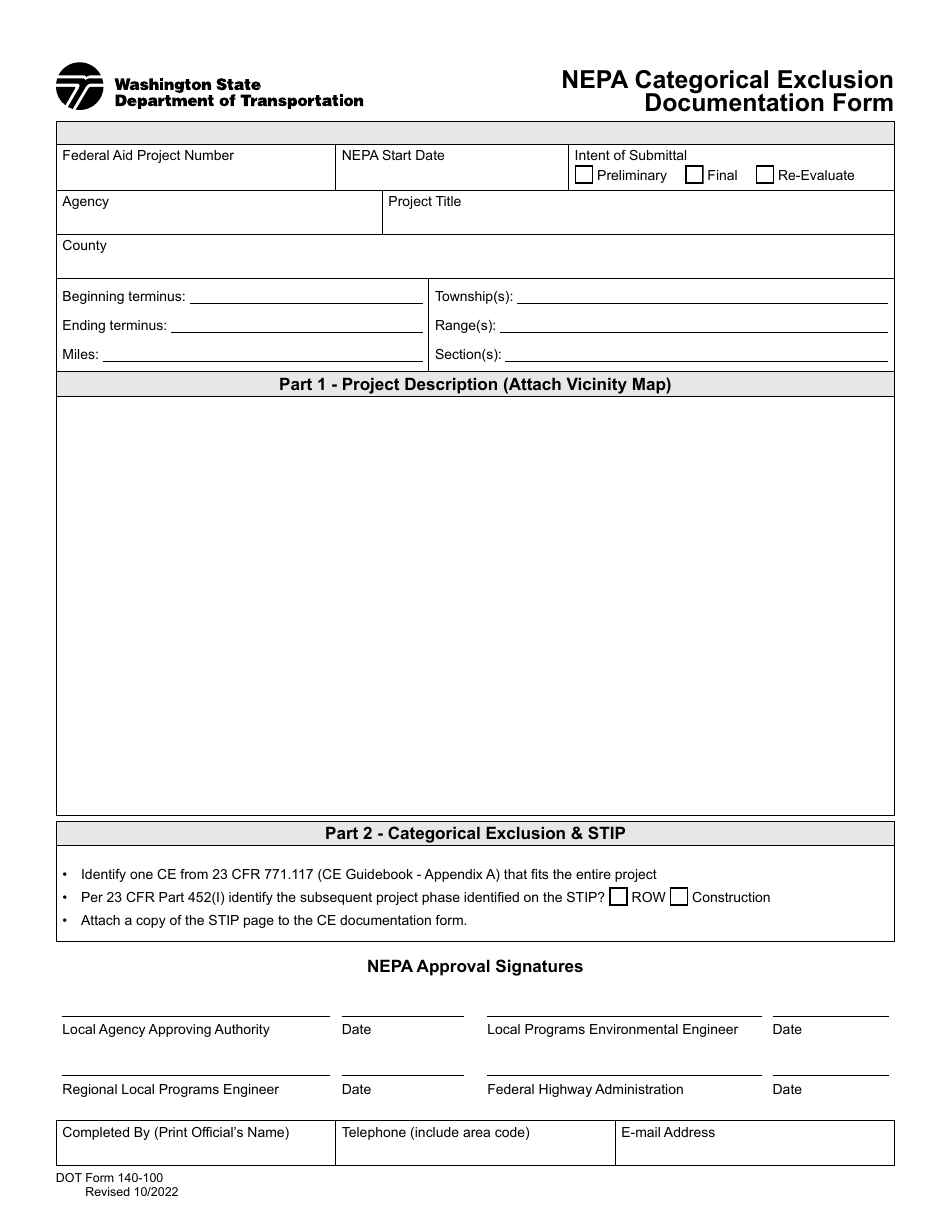 2021 — 2024 DOT Form 140-100 Download Fillable PDF or Fill Online Nepa ...