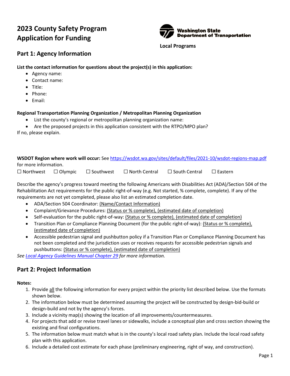 2023 Washington Application for Funding - County Safety Program - Fill ...
