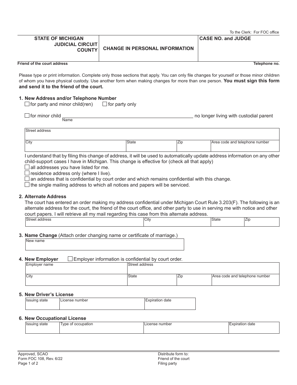 Form FOC108 Download Fillable PDF or Fill Online Change in Personal ...
