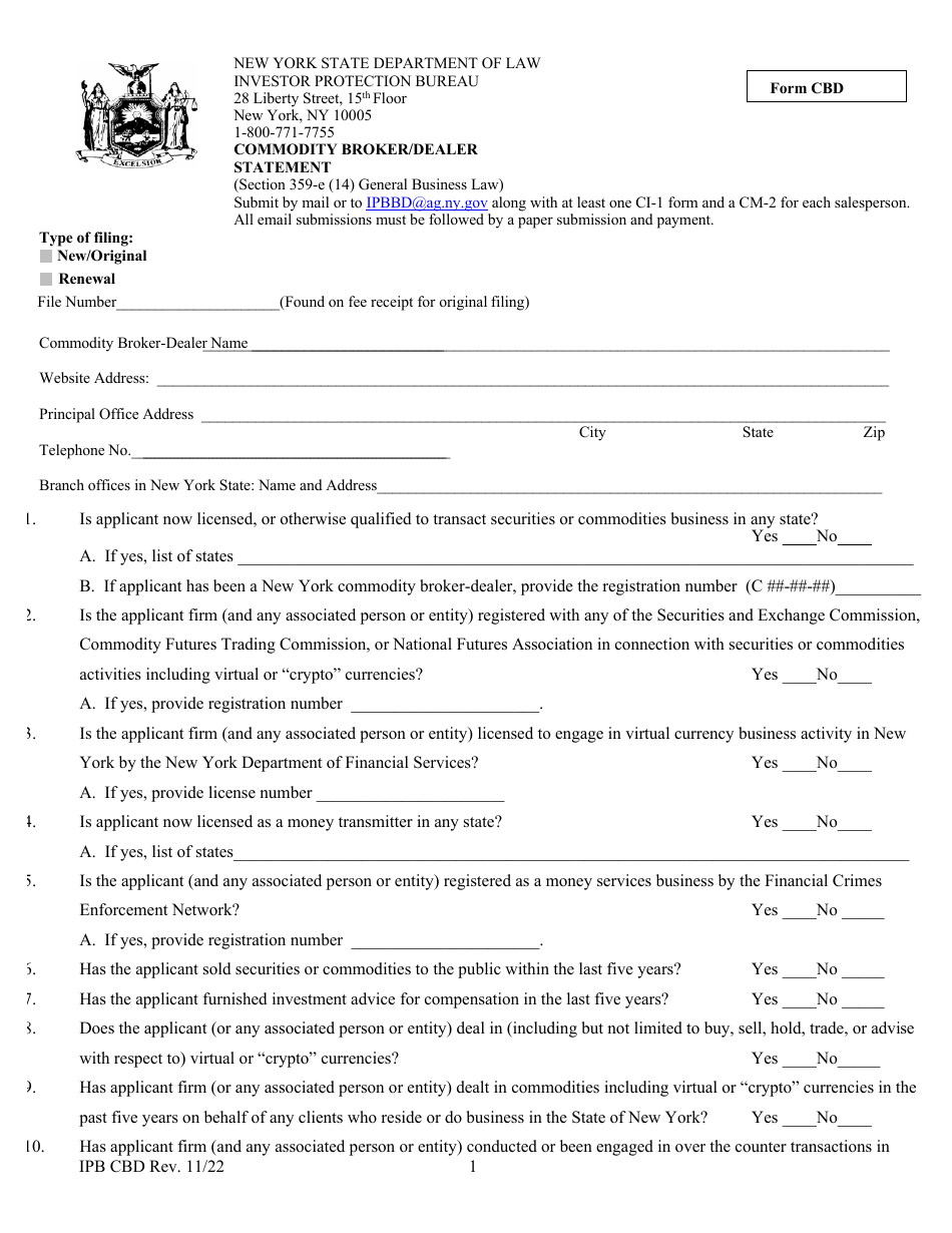 Form CBD Download Printable PDF or Fill Online Commodity Investment ...