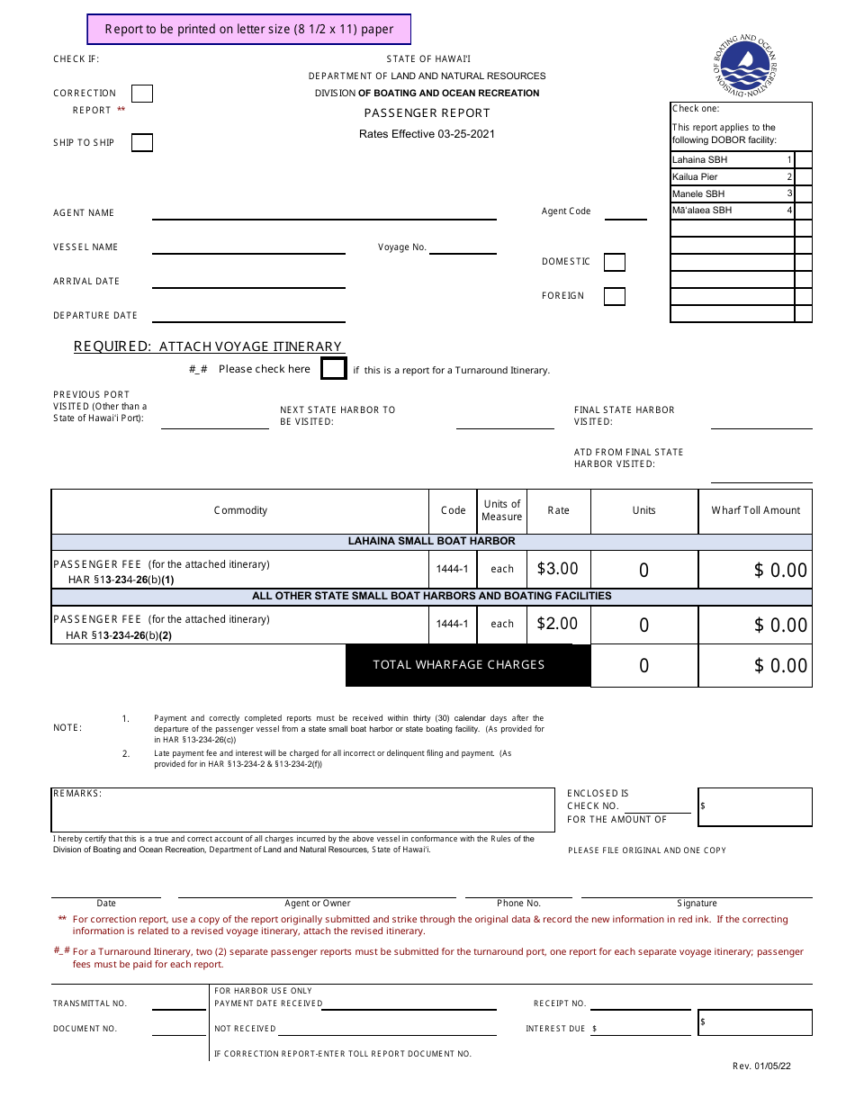 Hawaii Passenger Report Download Fillable PDF | Templateroller